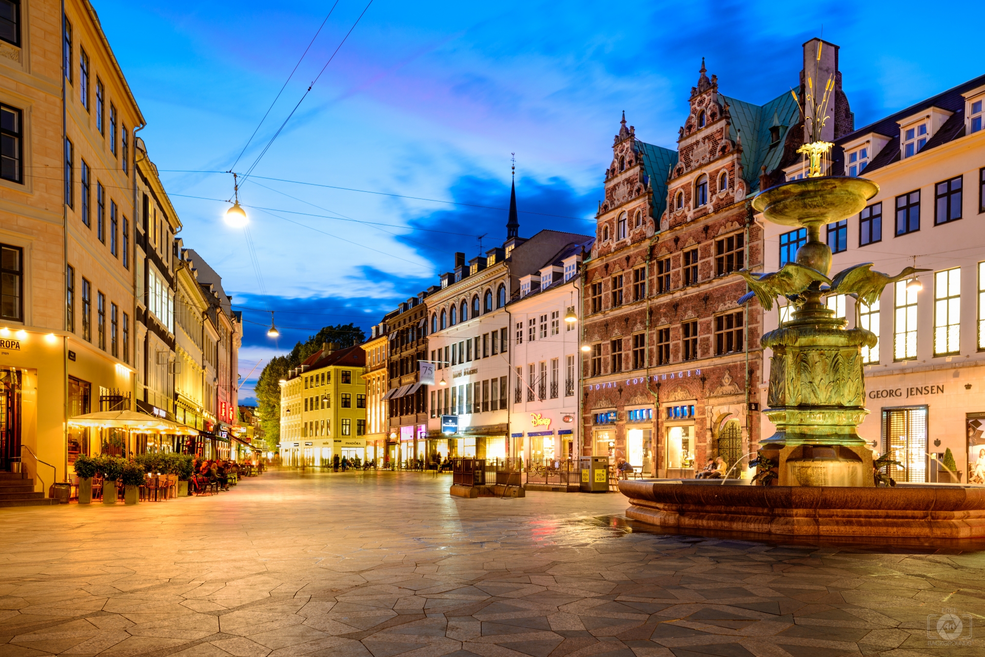 Shopping Street Stroget At Night Copenhagen Denmark Background High Shopping Street Stroget At Night Copenhagen Denmark Background High